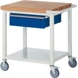 Rau Werkbank Serie 8001, fahrbar, mit Schublade, mit Ablageboden, B 750 x T 700 x H 880 mm