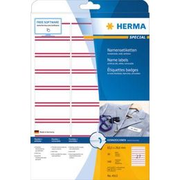 Namens- und Textiletiketten Herma, A4, 63,5 x 29,6 mm, wei&szlig;, rote Streifen, 540 St&uuml;ck