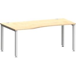 Sch&auml;fer Shop Schreibtisch MODENA FLEX, Freiform, Ansatz links, 4-Fu&szlig; Quadratrohr, B 1800 x T 1000/800 x H 720-820 mm, Ahorn/wei&szlig;aluminium