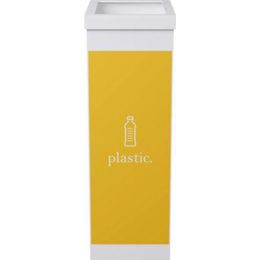 Wertstoffsammler PAPERFLOW, Volumen 60 l, f&uuml;r Kunststoff, mit abnehmbarem Deckel & Piktogramm, erweiterbar, L 363 x B 263 x H 760 mm, Polystyrol, gelb-wei&szlig;
