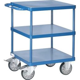 Tischwagen Fetra 2416B, bis 500 kg, 3 Etagen mit Plattformen, Ladefl&auml;che L 600 x B 600 mm, TPE-Bereifung, Schiebegriff, Stahl, brillantblau