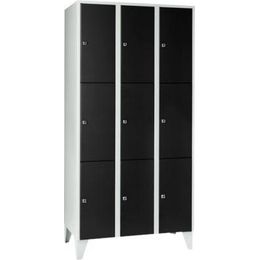 Wertfachschrank 300 mm, 3 Abteile, 9 F&auml;cher, Sicherheitszylinderschloss, Fu&szlig;, tiefschwarz