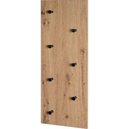 Wandgarderobe HAKU, Hoch- und Querformat, 7 Haken mit jeweils 3 kg Tragkraft, B 800 x T 50 x H 300 mm, Holz/Metall, helles Eiche-Dekor/schwarz