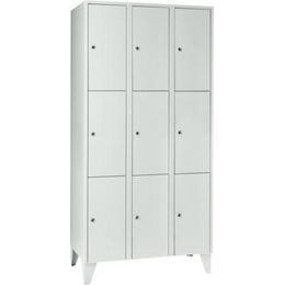 Wertfachschrank 300 mm, 3 Abteile, 9 F&auml;cher, Sicherheitszylinderschloss, Fu&szlig;, lichtgrau
