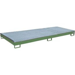 Bauer Regalwanne RW-GR 3300-1 PE, mit Gitterrost und PE-Einsatz, B 3262 x T 1312 x H 195 mm, bis 240 l, Stahl lackiert, resedagr&uuml;n