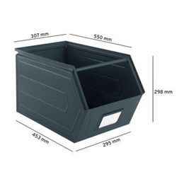 Sch&auml;fer Shop Sch&auml;fer Shop Select Sichtlagerkasten, mit Tragestab, L 550 x B 307 x H 298 mm, 40 l, 150 kg, Stahl, RAL 5008 (graublau)
