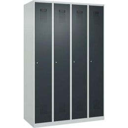 Kleiderspind C+P Evolo Plus, 4 Abteile, Anschlag rechts, Zylinderschloss, Soft-Anschlag, B 1200 x T 500 x H 1850 mm, lichtgrau/anthrazitgrau