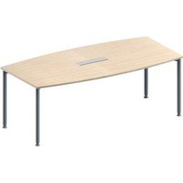 Sch&auml;fer Shop Sch&auml;fer Shop Genius Konferenztisch MODENA FLEX, 6-fach Tischanschlussfeld, Boot, 4-Fu&szlig; Rundrohr, B 2000 x H 720-840 mm, Ahorn/wei&szlig;aluminium RAL 9006