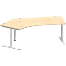 Sch&auml;fer Shop Sch&auml;fer Shop Genius Winkelschreibtisch MODENA FLEX 135&deg;, T-Fu&szlig;-Rundrohr, B 2165 mm, Ansatz links, Ahorn/wei&szlig;alu