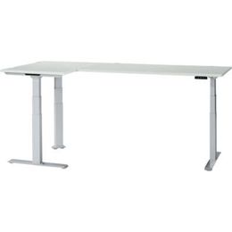 Sch&auml;fer Shop Sch&auml;fer Shop Genius Winkelschreibtisch Modena Flex, elektrisch h&ouml;henverstellbar, 90&deg; Winkel beidseitig, B 2000 x T 1600 mm, lichtgrau/wei&szlig;aluminium