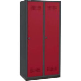 Sch&auml;fer Shop Sch&auml;fer Shop Genius Kleiderspind mit Sockel, 2 Abteile, 400 mm Abteilbreite, Sicherheitsdrehriegelverschluss, anthrazit/rubinrot