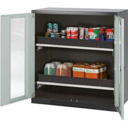 Chemikalienschrank ASECOS CS-CLASSIC-G, Fl&uuml;gelt&uuml;r m. Glasauschnitt, 2 Auszugswannen, 1055x520x1105 mm, lichtgrau
