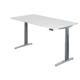 Schreibtisch TOPAS LINE, elektrisch h&ouml;henverstellbar, C-Fu&szlig;, B 2000 x T 1000 x H 650-1300 mm, wei&szlig;/graphit + Memoryschalter, Kabelkanal