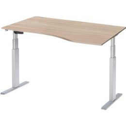 Sch&auml;fer Shop Sch&auml;fer Shop Select Schreibtisch ERGO-T, elektrisch h&ouml;henverstellbar, Freiform, Ansatz rechts, T-Fu&szlig;, B 1800 x H 640-1300 mm, Eiche/wei&szlig;alu