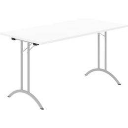 Sch&auml;fer Shop Sch&auml;fer Shop Select Klapptisch, Rechteck, Doppel-T-Fu&szlig;gestell, Spezial-Klappbeschlag & Bodenausgleich, B 1400 x T 700 x H 720 mm, wei&szlig;/alusilber