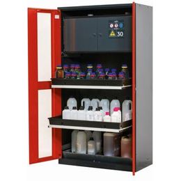 Chemikalienschrank ASECOS CS-CLASSIC-GF, Fl&uuml;gelt&uuml;ren mit Glasausschnitt, Front Verkehrsrot, B 1055 x T 520 x H 1950 mm