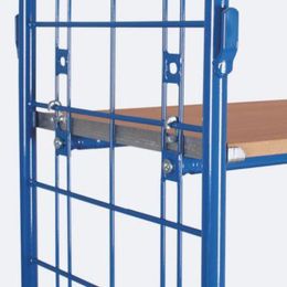Etagenwagen, Stahl/MDF-Platte, Enzianblau/Buche-Dekor, 1 Etage, 1000 x 600 mm, 2 Stirnw&auml;nde aus Drahtgitter, EasySTOP, bis 500 kg