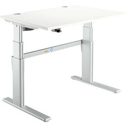 Schreibtisch Komfort, elektrisch höhenverstellbar, Rechteck, C-Fuß, B 1200 x T 800 x H 655-1305 mm, weiß/weißaluminium RAL 9006