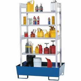 Gefahrstoffregal ASECOS RWF 1064, B 1236 x T 816 x H 2100 mm, mit 200 l Auffangwanne aus lackiertem Stahl und 4 Fachb&ouml;den aus Stahl