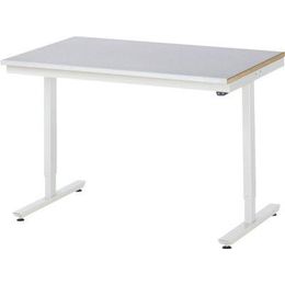 Rau Arbeitstisch Adlatus, elektrisch h&ouml;henverstellbar, 25 mm MDF-Platte, Stahlblechbelag, 150 kg, B 1250 x T 800 x H 720-1120 mm, silber/lichtgRau