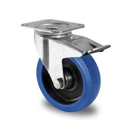 CASCOO Lenkrolle R4F1, mit Totalfeststeller, Rad-&oslash; 100 mm x B 35 mm, Polyamid-Felge, Elastik-Lauffl&auml;che, blau, Rollenlager, bis 150 kg