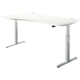 Schreibtisch ERGO DRIVE ED 470, elektrisch h&ouml;henverstellbar, Freiform, Ansatz links, T-Fu&szlig;, B 1800 x T 1000/800 x H 692-1147 mm, wei&szlig;/wei&szlig;alu