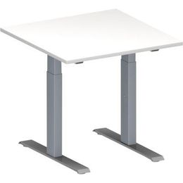 Sch&auml;fer Shop Sch&auml;fer Shop Genius Konferenztisch MODENA FLEX, Quadrat, T-Fu&szlig; Rechteckrohr, B 800 x T 800 x H 650-850 mm, wei&szlig;/wei&szlig;aluminium RAL 9006