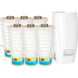Duftspender Rubbermaid TCell 1.0, inkl. 6x Nachf&uuml;llflasche, Duftrichtung Blue Splash, f&uuml;r bis zu 90 Tage, B 73 x T 74 x H 150 mm, wei&szlig;