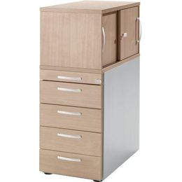 Sch&auml;fer Shop Sch&auml;fer Shop Genius Standcontainer mit Aufsatzschrank inkl. Schiebet&uuml;r, komplett abschlie&szlig;bar, runder Griff, Eiche/wei&szlig;alu