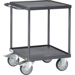 ESD-Tischwagen Fetra 9496W, bis 500 kg, 2 Etagen mit Wannen, Ladefl&auml;che L 600 x B 600 mm, TPE-Bereifung, Schiebegriff, Stahl, schiefergrau