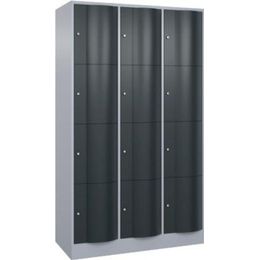 C+P Schlie&szlig;fachschrank Resisto, 3 Abteile, 12 F&auml;cher, B 1148 x T 540 x H 1950 mm, Wei&szlig;alu/Anthrazitgrau