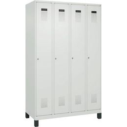 Kleiderspind C+P Evolo Plus, 4 Abteile, 300 mm Abteilbreite, mit F&uuml;&szlig;en, Anschlag rechts, Zylinder, B 1200 x T 500 x H 1950 mm, lichtgrau/lichtgrau
