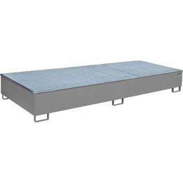 Bauer Regalwanne RW-GR 3300-3 PE, mit Gitterrost und PE-Einsatz, B 3262 x T 1312 x H 383 mm, bis 1000 l, Stahl lackiert, mausgrau