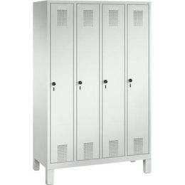 Garderobenspind Evolo S 3000, Stahl, mit F&uuml;&szlig;en, 4 Abteile mit jeweils B 300 mm, Drehriegel, lichtgrau RAL 7035/lichtgrau RAL 7035