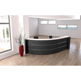 Gro&szlig;e Bogen-Empfangstheke Faro, mit Ablage und Seitenplatten, B 3320 x T 1800 x H 1120 mm, anthrazit/anthrazit
