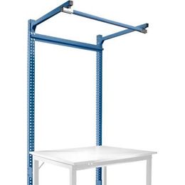 Manuflex Aufbauportal m. Ausleger, Grundtisch STANDARD Arbeitstisch/Werkbank UNIVERSAL/PROFI, 1250 mm, brillantblau