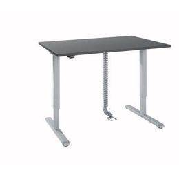 Schreibtisch, elektrisch h&ouml;henverstellbar, inkl. Kabelkette & Kabelkanal, Rechteck, T-Fu&szlig;, B 1200 x T 800 x H 715-1205 mm, graphit/wei&szlig;aluminium