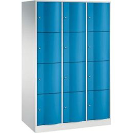 C+P Schlie&szlig;fachschrank Resisto, 3 Abteile, 12 F&auml;cher, B 1148 x T 640 x H 1950 mm, Lichtgrau/Lichtblau