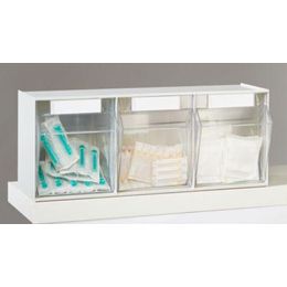 Kleinteilemagazin MultiStore, Reihengr&ouml;&szlig;e 3, B 600 x T 163 x H 242 mm, Volumen 12,5 l, stapelbar, Polystyrol, wei&szlig;/transp.