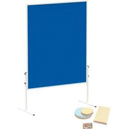 Maulsolid Moderationstafel, Filz, blau, B 1200 x H 1500 mm + Moderationskarten-Set mit 360 Karten und 200 Pin-Nadeln