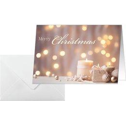 Weihnachtskarten Sigel Golden Glow, A6, Kerzen-Motiv, f&uuml;r Drucker/Kopierer geeignet, Umschl&auml;ge, FSC&reg;-Papier, beige-champagner-gold, 25 St&uuml;ck