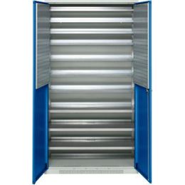 Sch&auml;fer Shop Sch&auml;fer Shop Genius Magazinschrank FS, 5 OH, abschlie&szlig;bar, 10 Fachb&ouml;den, 2 Lochrasterplatten, bis 450 kg, B 1055 x T 520 x H 1950 mm, lichtgrau/enzianblau