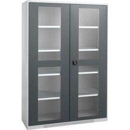 Sch&auml;fer Shop Sch&auml;fer Shop Genius Fl&uuml;gelt&uuml;renschrank FS, Stahl, Sichtfenster, L&uuml;ftungsl&ouml;cher, B 1343 x T 620 x H 1950 mm, 5 OH, Wei&szlig;alu/Anthrazitgrau, bis 750 kg