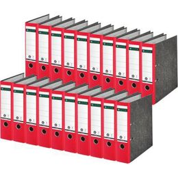 Ordner Leitz&reg; 1080, DIN A4, R&uuml;ckenbreite 80 mm, Griffloch, geklebtes R&uuml;ckenschild, Hartpappe, 20 St&uuml;ck, rot
