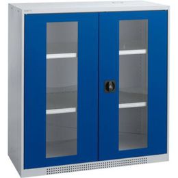 Sch&auml;fer Shop Sch&auml;fer Shop Genius Sichtt&uuml;rschrank FS, 3 OH, abschlie&szlig;bar, 2 Fachb&ouml;den, bis 450 kg, B 1055 mm, Stahl, wei&szlig;aluminium RAL 9006/enzianblau RAL 5010