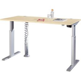 Sch&auml;fer Shop Sch&auml;fer Shop Select Schreibtisch ERGO-T, elektrisch h&ouml;henverstellbar, Rechteck, T-Fu&szlig;, B 1600 x T 800 x H 725-1185 mm, Ahorn/wei&szlig;aluminium, Kabelspirale