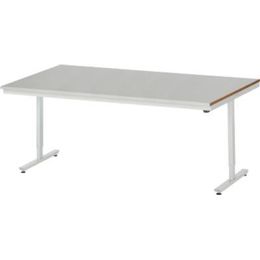 Rau Werktisch Adlatus, elektrisch h&ouml;henverstellbar, 25 mm MDF-Platte mit Stahlblechbelag, 300 kg, B 2000 x T 1000 x H 720-1120 mm, silber/lichtgRau