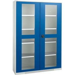 Sch&auml;fer Shop Sch&auml;fer Shop Genius Fl&uuml;gelt&uuml;renschrank FS, Stahl, Sichtfenster, L&uuml;ftungsl&ouml;cher, B 1343 x T 520 x H 1950 mm, 5 OH, Lichtgrau/Enzianblau, bis 750 kg