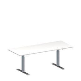 Sch&auml;fer Shop Sch&auml;fer Shop Genius Konferenztisch MODENA FLEX, Rechteck, T-Fu&szlig; Rechteckrohr, B 2000 x T 800 x H 650-850 mm, wei&szlig;/wei&szlig;aluminium RAL 9006