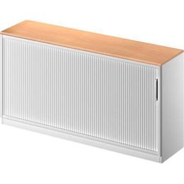 Sch&auml;fer Shop Sch&auml;fer Shop Genius Querrollladenschrank TETRIS SOLID, 2 OH, B 1600 mm, inkl. 19 mm Abdeckplatte, Buche-Dekor/wei&szlig;alu/wei&szlig;alu